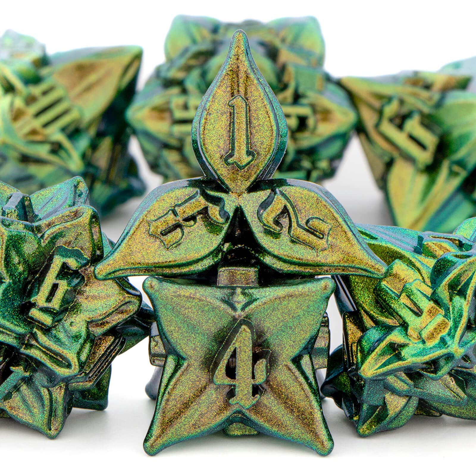 KERWELLSI Metal DND Dice Set, 7 Piece D&D Dice Set, Green Dungeons and Dragons Dice, Polyhedral Dice, RPG Role Playing Dice, D and D Dice with Box D20 D12 D10 D8 D6 D4