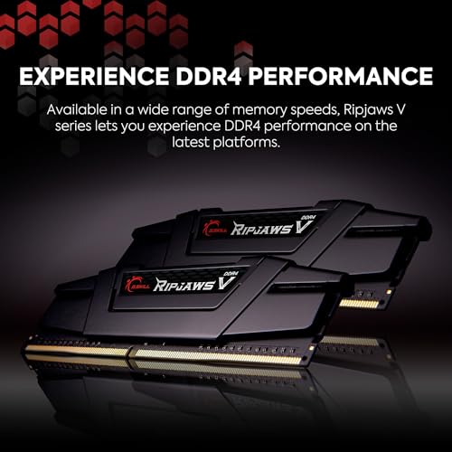 G.SKILL Ripjaws V Series (Intel XMP) DDR4 RAM 16GB (2x8GB) 3200MT/s CL16-18-18-38 1.35V Desktop Computer Memory UDIMM - Black (F4-3200C16D-16GVKB)