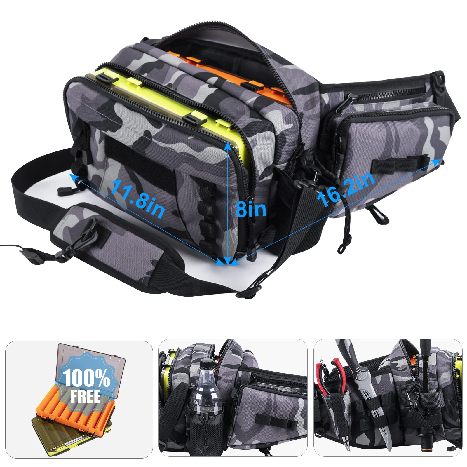 Goture Fishing Tackle Bag, Water-Resistant Polyester Material Fishing Tackle Storage Bag with Padded Shoulder Strap and