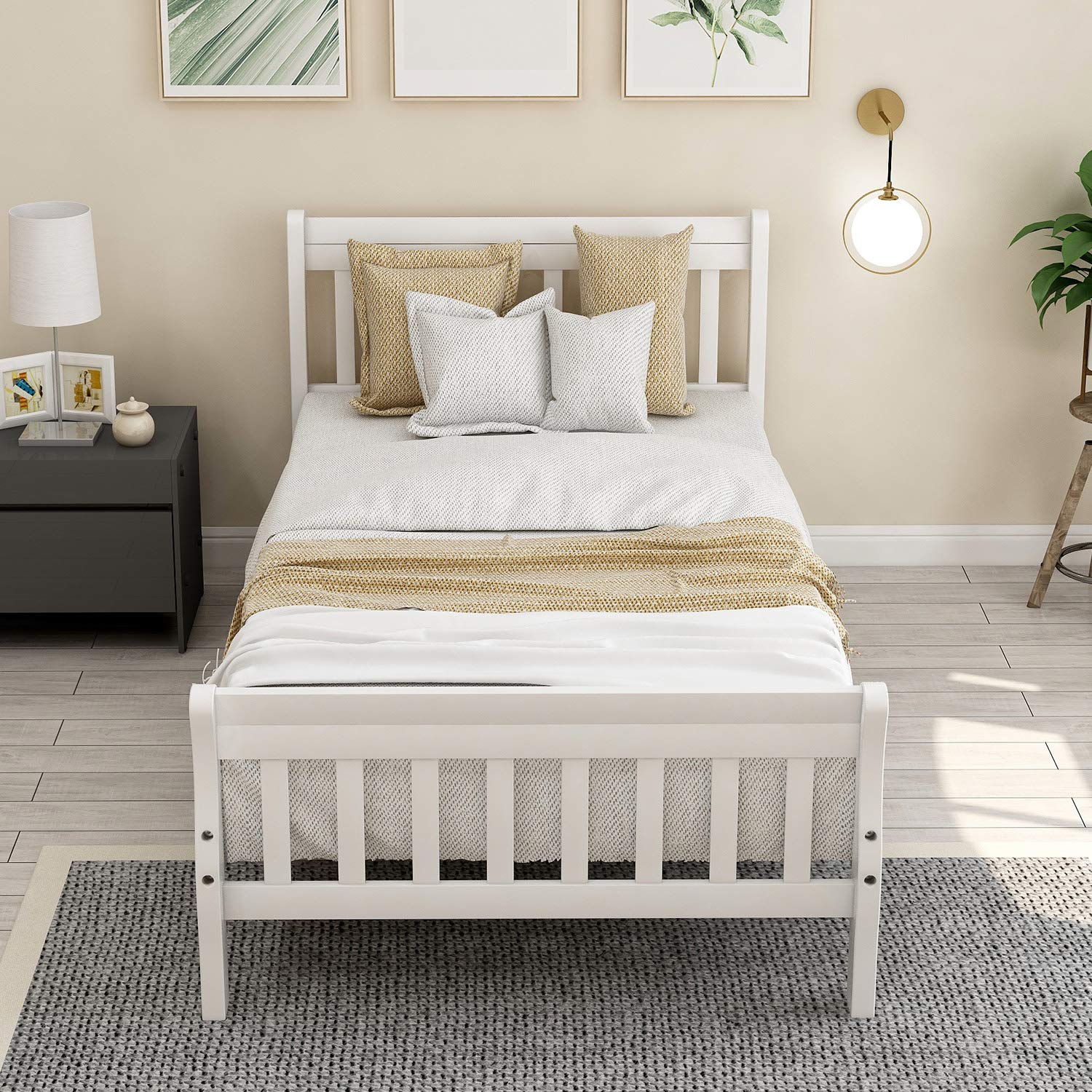GINGVAT Twin Size Platform Bed with Trundle, Can be Divided into Two Beds, Frniture, Espresso