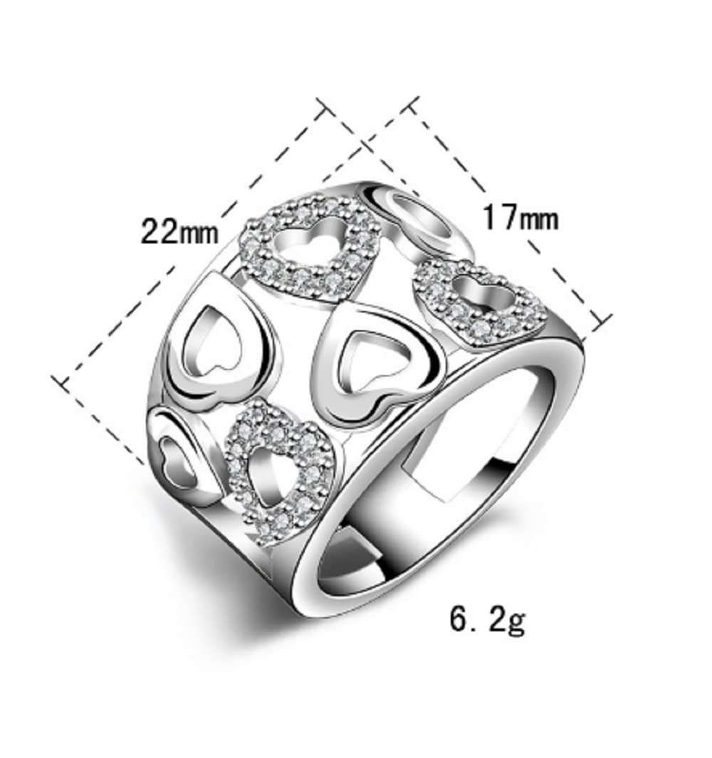 HUKQBUNX 925 Sterling Silver Multi Love Multi Gem Heart-Shaped Diamond Ring Square Crystal Zircon Women's Fresh Fashion Wedding Engagement Ring Size 7-9 (Size 9)