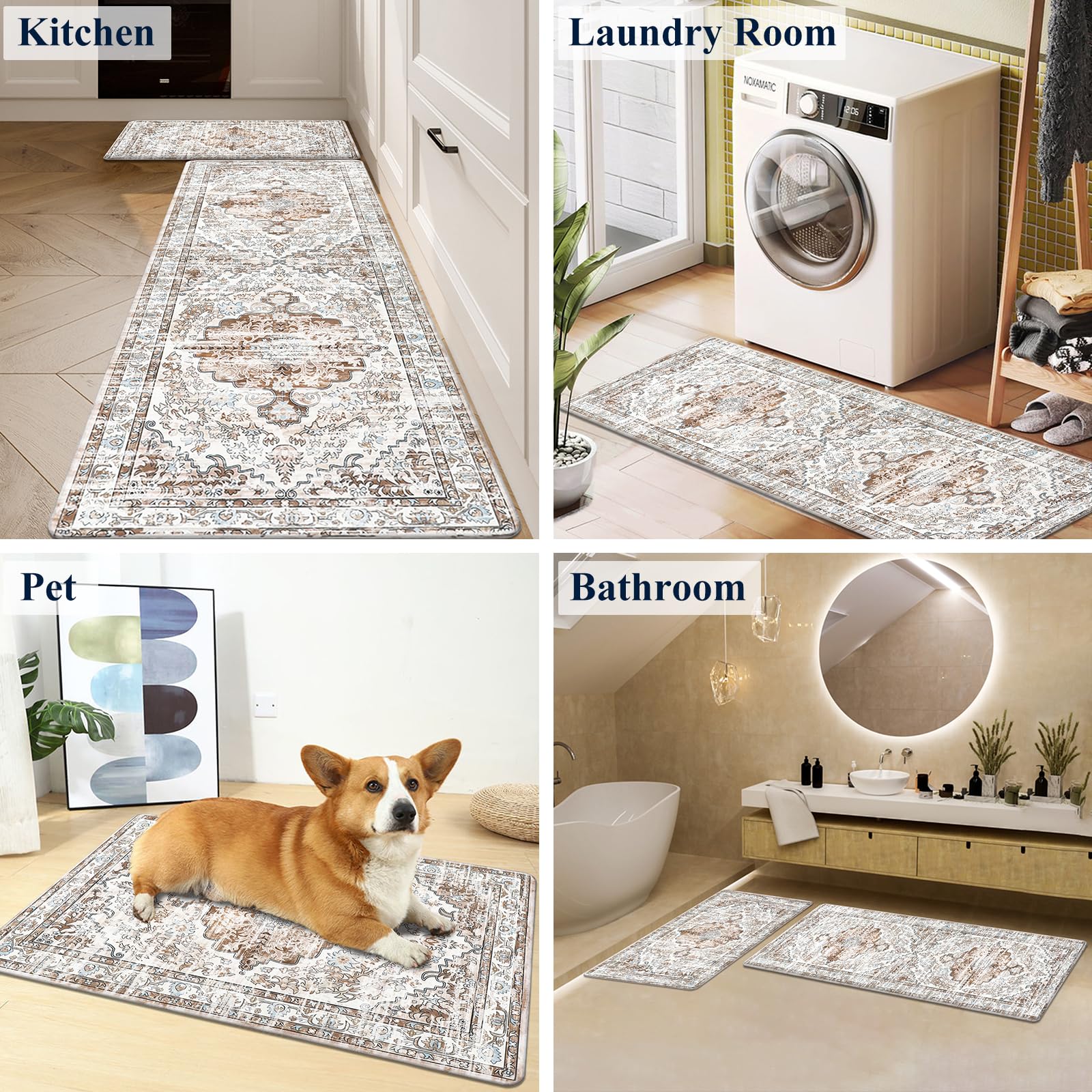 HEBE Anti Fatigue Kitchen Mat Set of 2 Non Slip Waterproof Kitchen Mats for Floor Cushioned Kitchen Rugs and Mats Comfortable Standing Desk Mat Runner for Kitchen,Home Office,Sink,Laundry