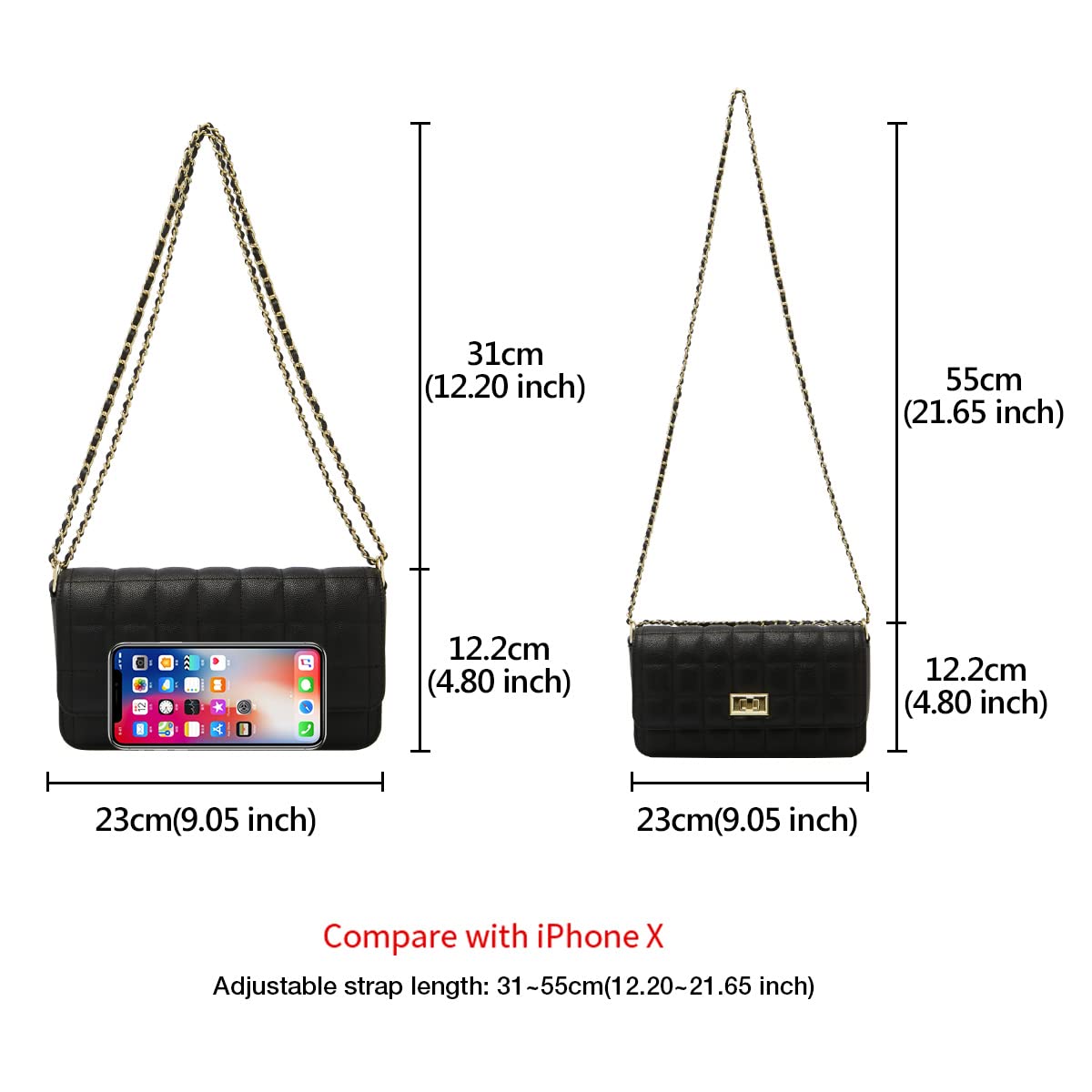LAORENTOU Small Leather Crossbody Bag for Women Cowhide Quilted Shoulder Purse and Handbag Lady Classy Look Bag (Black)
