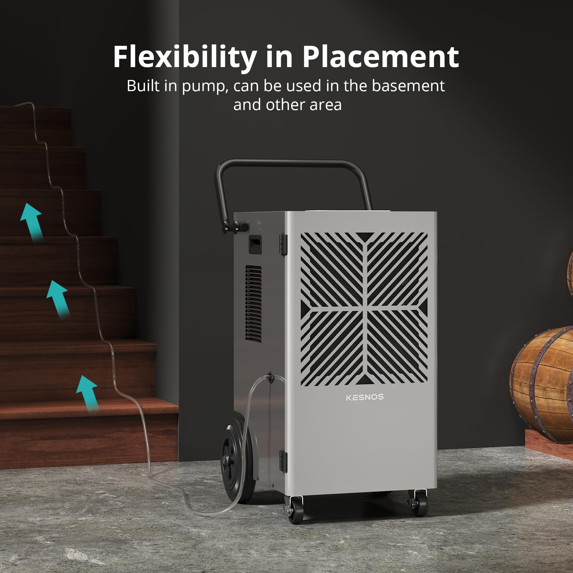 Kesnos 155 Pints Commercial Dehumidifier with Pump β Dehumidifier with Drain Hose and 24 Hr Timer in Large Space Up to 7500 Sq. Ft. β Ideal for Basements, Industrial Spaces and Job Sites