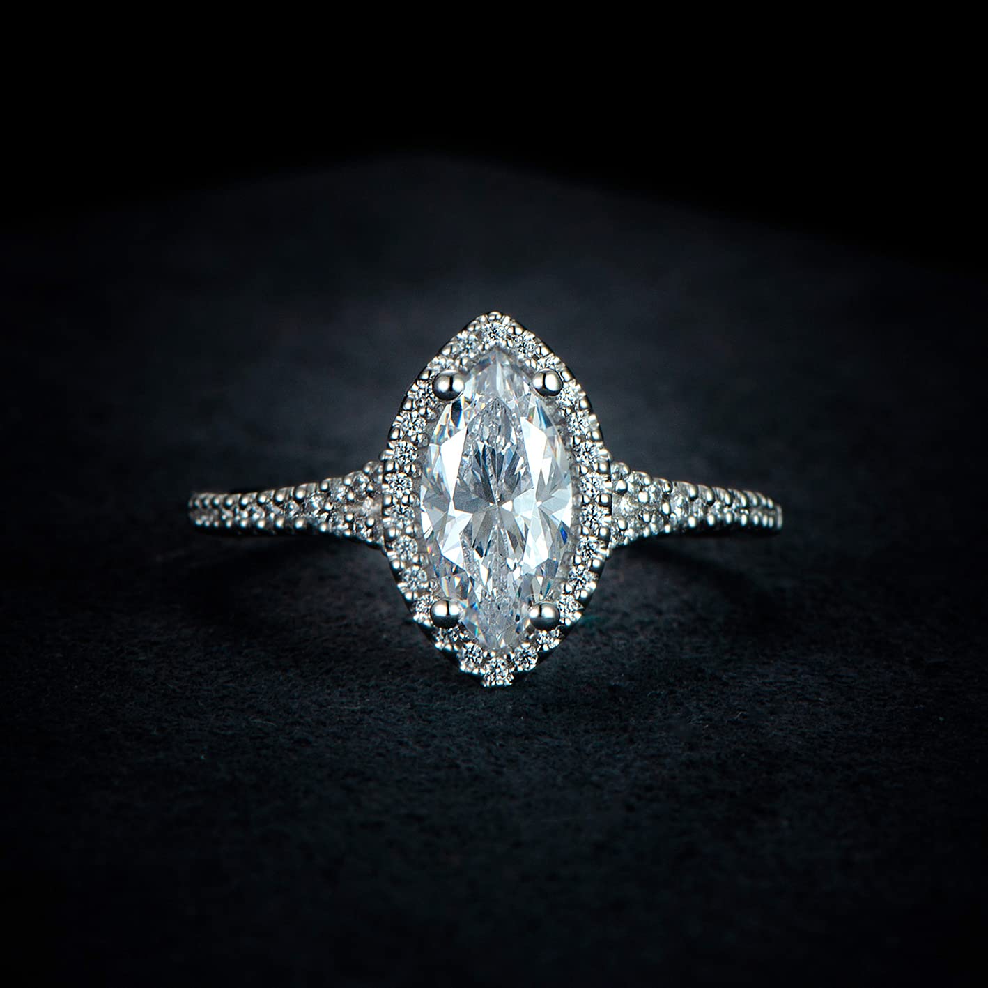 HAFEEZ CENTER Moissanite Rings 1 Carat Marquise Cut Moissanite Engagement Ring D Color VVS Moissanite Rings (6.5)