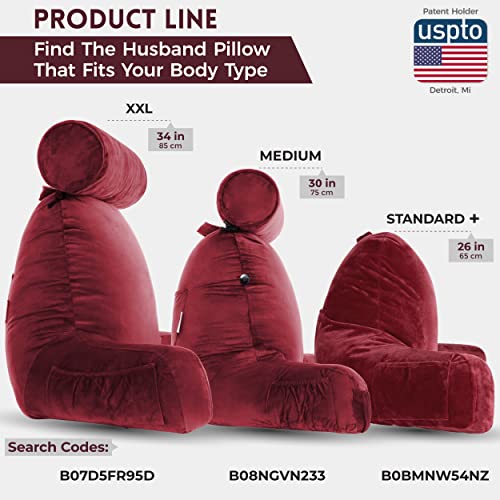 Husband Pillow Combo - Backrest Pillow with Arms : XXL Maroon & Lap Desk Bed Tray : Pink - Memory Foam Reading Pillows for Bed w/Removable Neck Roll & Laptop Bed Tray Table