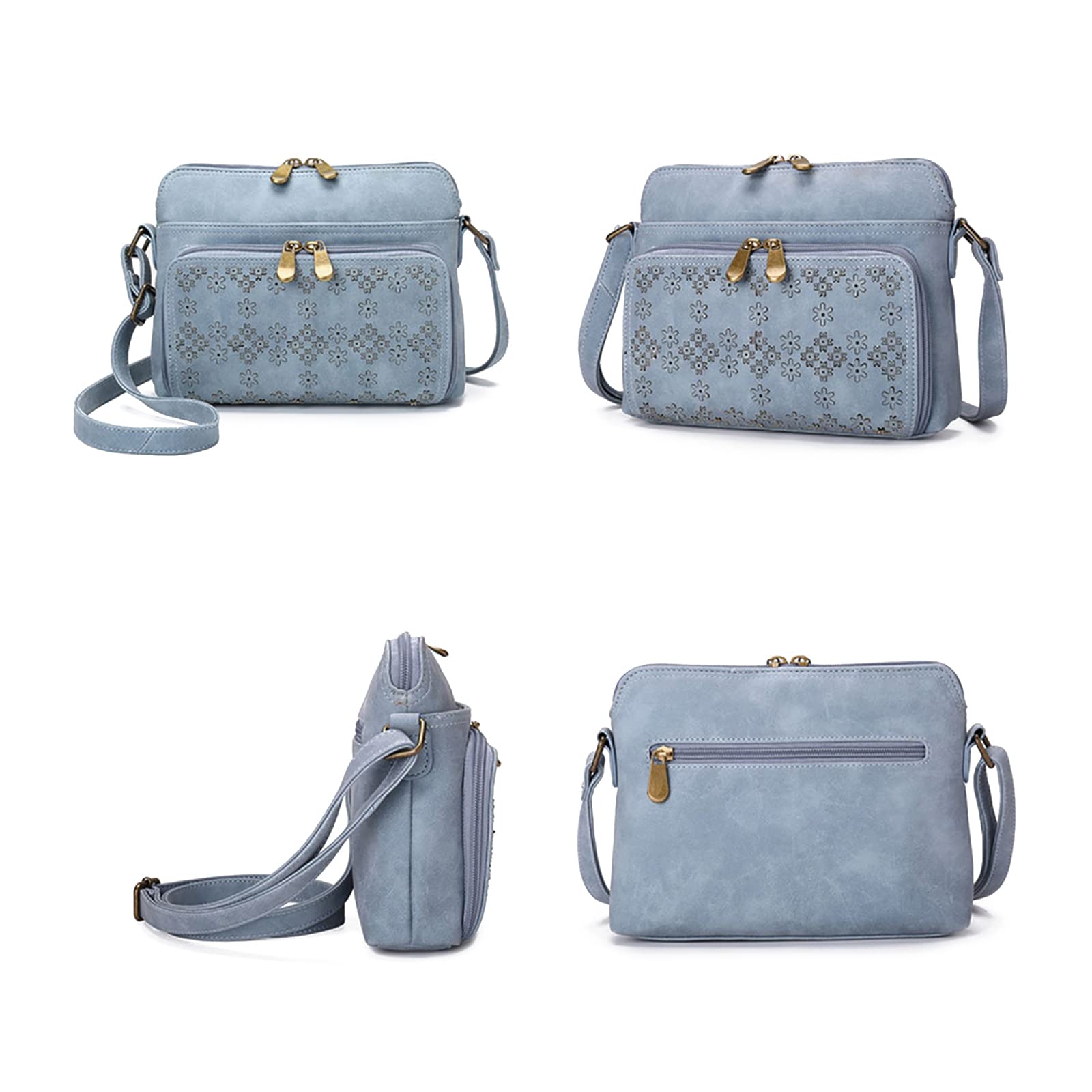 JOSEKO Crossbody Lightweight, Women Solid Multi-pockets Casual PU Leather Crossbody Shoulder Bag Blue