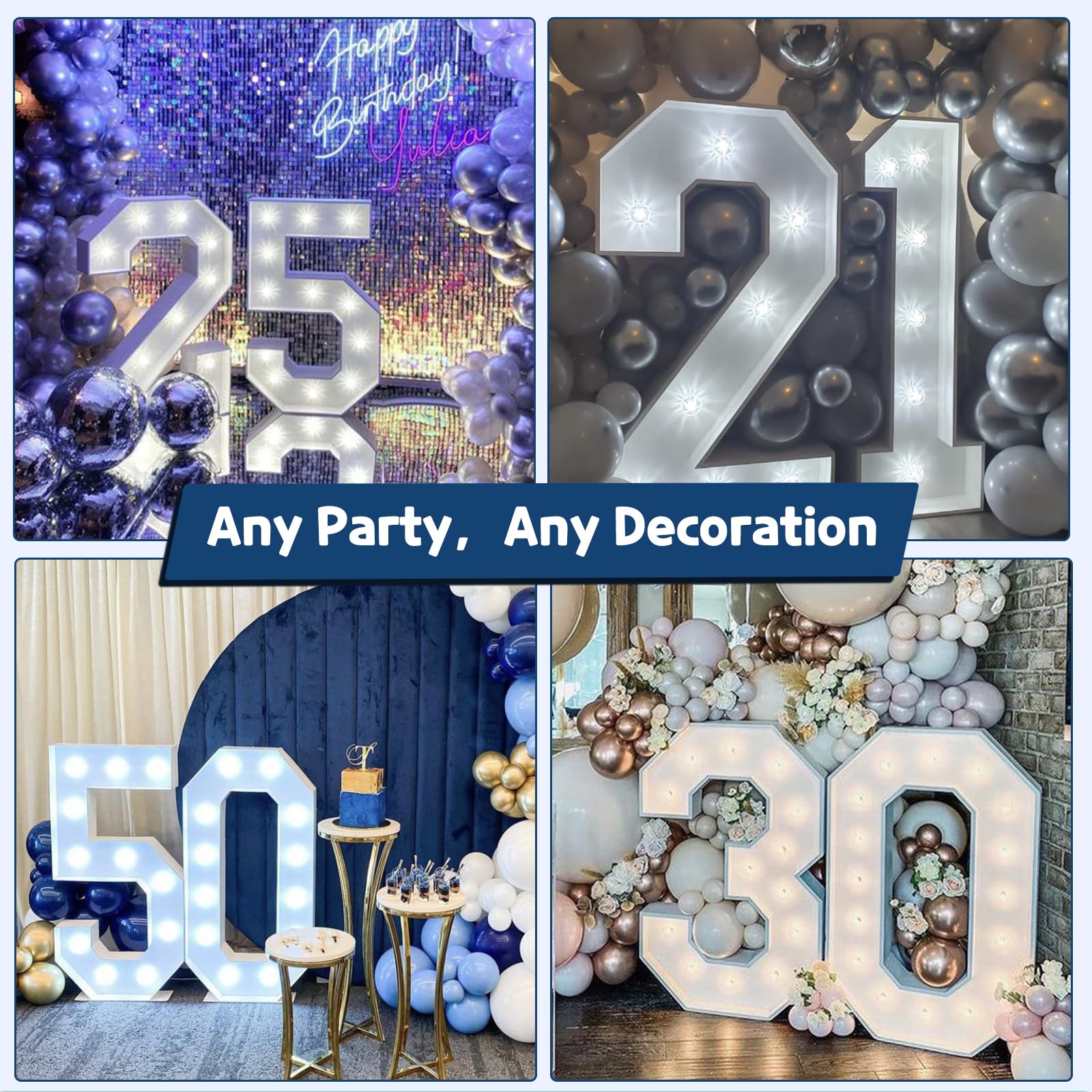 imprsv 4FT Marquee Light Up Numbers, Marquee Numbers 5, Cool White Light Up Numbers for Party, Big Numbers for 5th 15th 25th 50th Birthday Party Decorations, Anniversary Decor