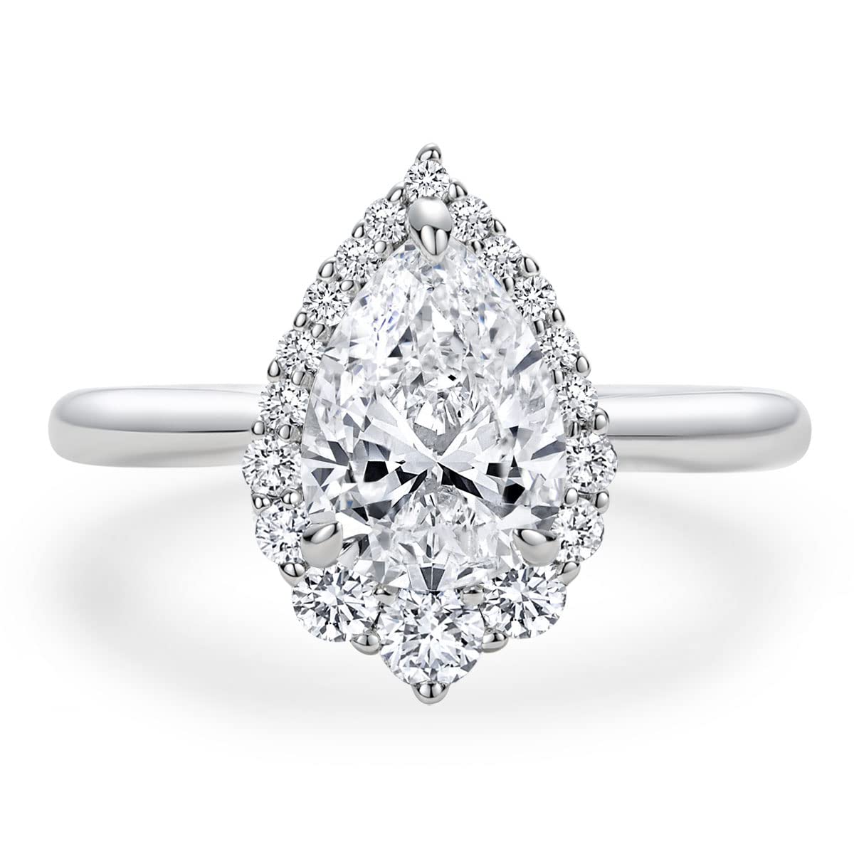 Idocare Pear Shaped Moissanite Engagement Rings For Women 2ct Halo D Color VVS1 White Gold Plated Sterling Silver Size 5