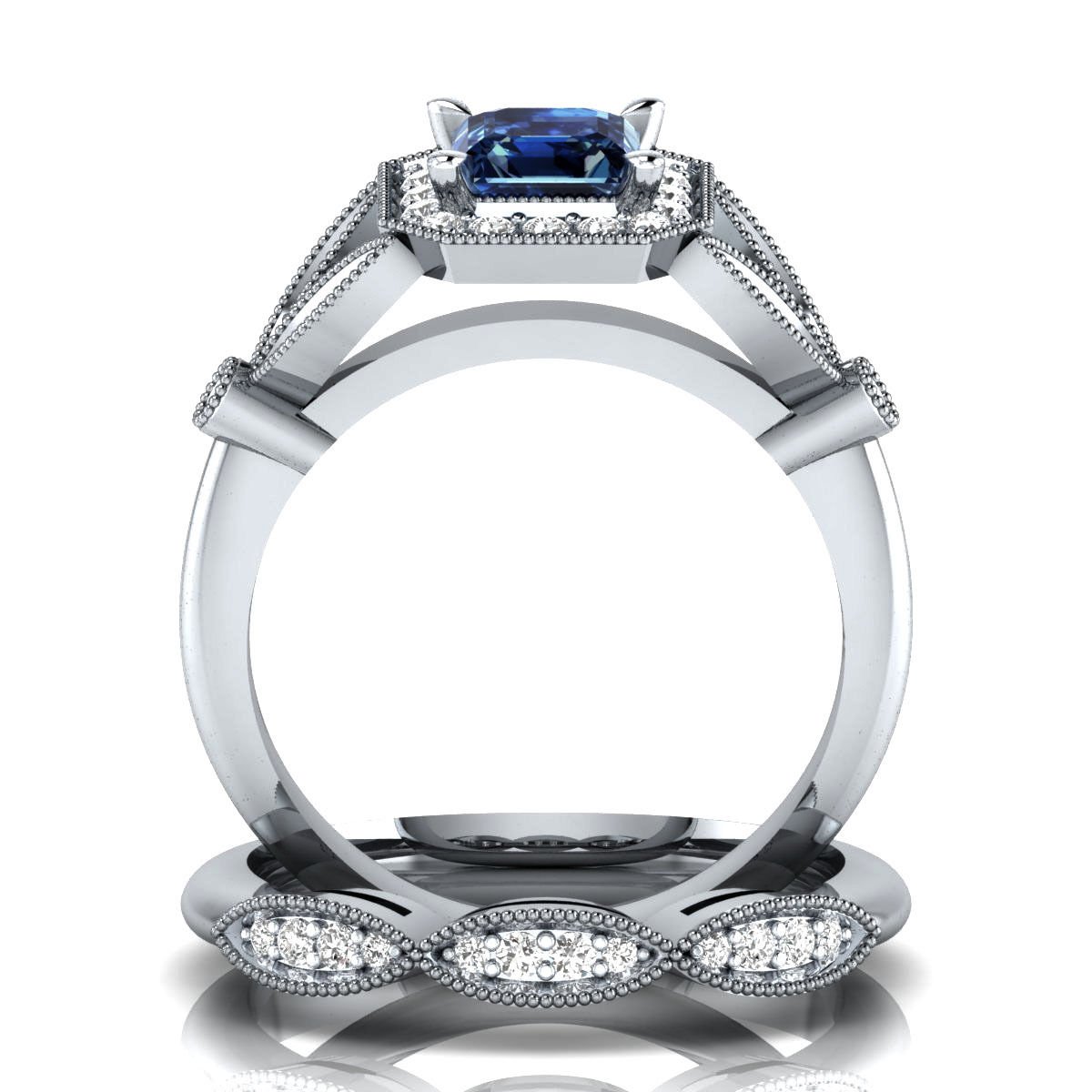 IDEALJEWEL95 1.35 ct Blue & White Sapphire Sterling Silver Bridal Ring Set Free Size For Women Engagement Ring/Wedding/Valentines
