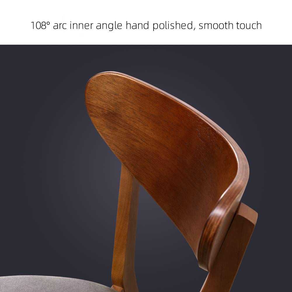 HIPIHOM Solid Wood Living Room Dining Chair Walnut Finish with Elastic Foam Mat for Desk Home (2-Pack)