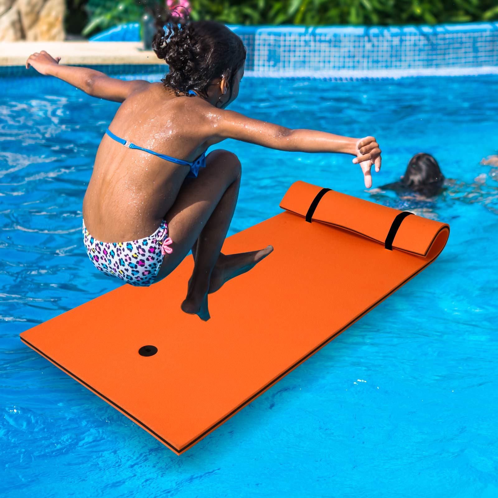 GLACER 87x36 inches Floating Water Pad, 3 Layers XPE Foam Floating Mat for Water Recreations, Floating Island for Pools, Lakes & Beach (Yellow)