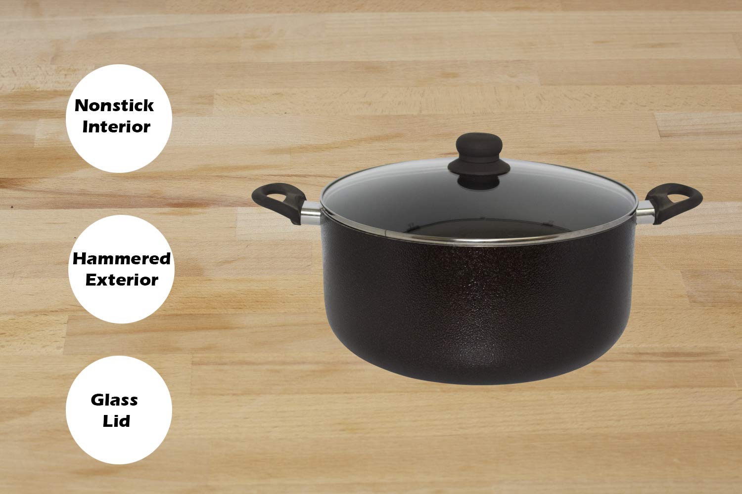 IMUSA USA 10Qt Nonstick Hammered Exterior Dutch Oven with Glass Lid, Gray