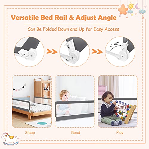 HONEY JOY Bed Rail for Toddlers, 59-in Extra Long, Portable Safety Bed Guardrail w/Double Safety Child Lock, Foldable Baby Bed Rail Guard, Fit King & Queen Full Twin Size Bed Mattress (1 Pack, Gray)