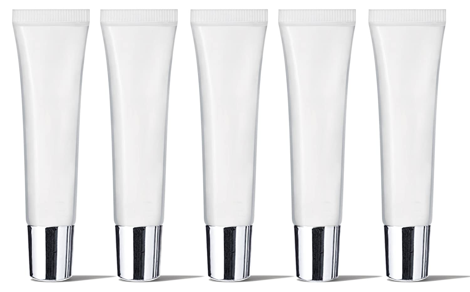 HiMo Empty Lip Gloss Tubes, 5 PACK 15ml Lip Balm Containers Mini Refillable Squeeze Tubes for Comestic Makeup and Travel Toiletries-Sliver