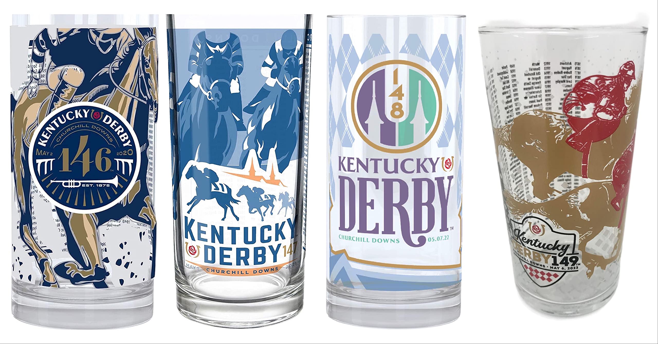 Kentucky Derby 2020~2023 Official 146&147&148&149th Mint Julep Glass Officially Licensed, 12 oz Glass