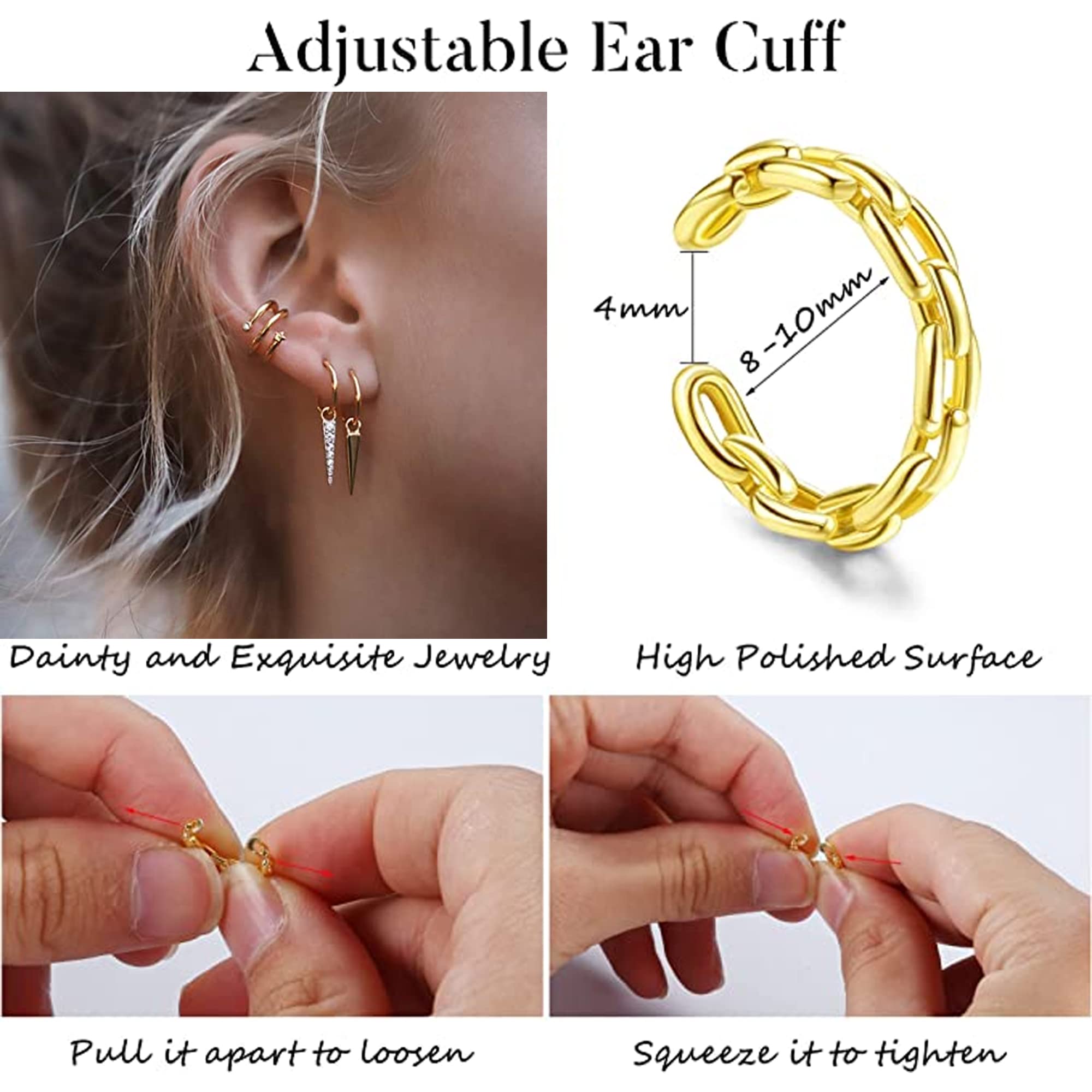 HAIAISO 51Pcs Ear Cuffs for Women Non Piercing Adjustable Ear Cuff Earrings Cuff Chain Earring Clip On Cartilage Helix Wrap Earrings