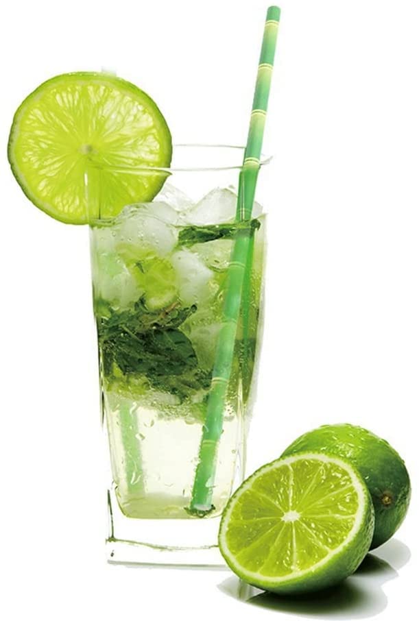 Green Bamboo Paper Straws, 100 Pieces Bamboo Printed Disposable Biodegradable Paper Drinking Straws for Cocktail, Party Decoration