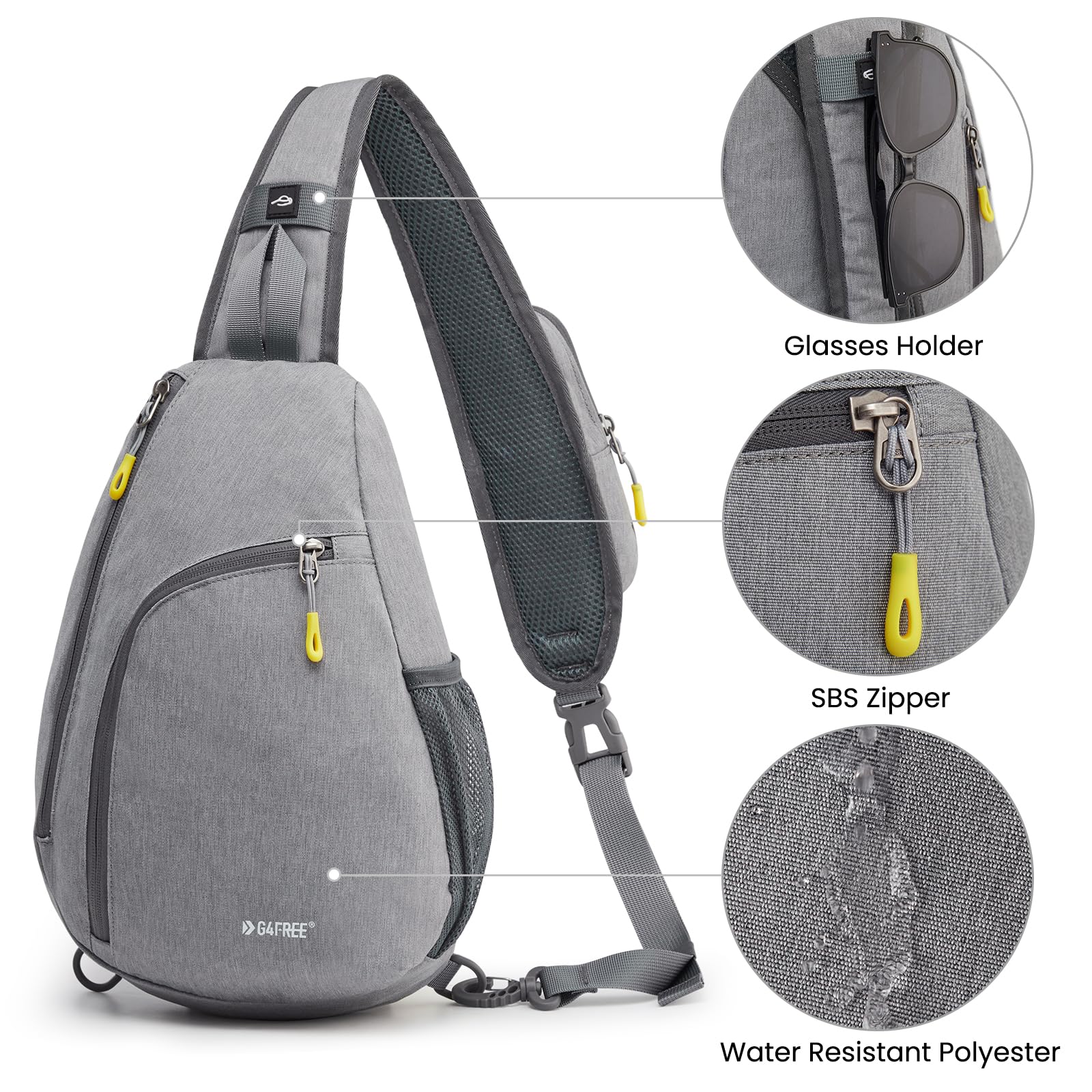 G4Free RFID Sling Bag Crossbody Backpack Casual Chest Shoulder Daypack Gym Bag for Hiking Travel 7L(Light Gray)