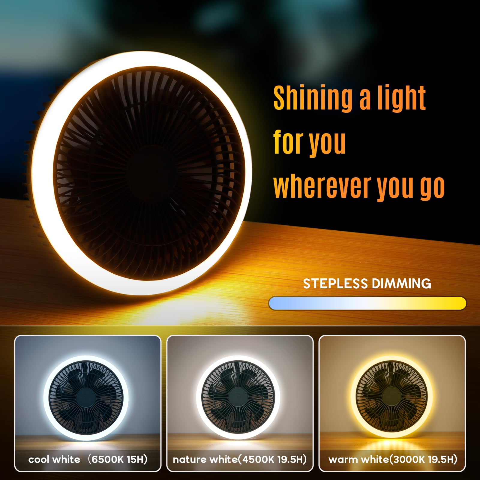 Lixada 5in1 Portable Standing Fan with Light-Outdoor Fan with APP control,10000mAh Rechargeable Portable Camping Fan with LED lantern,Hanging Hook for Tents, Cordless USB Desk Fan