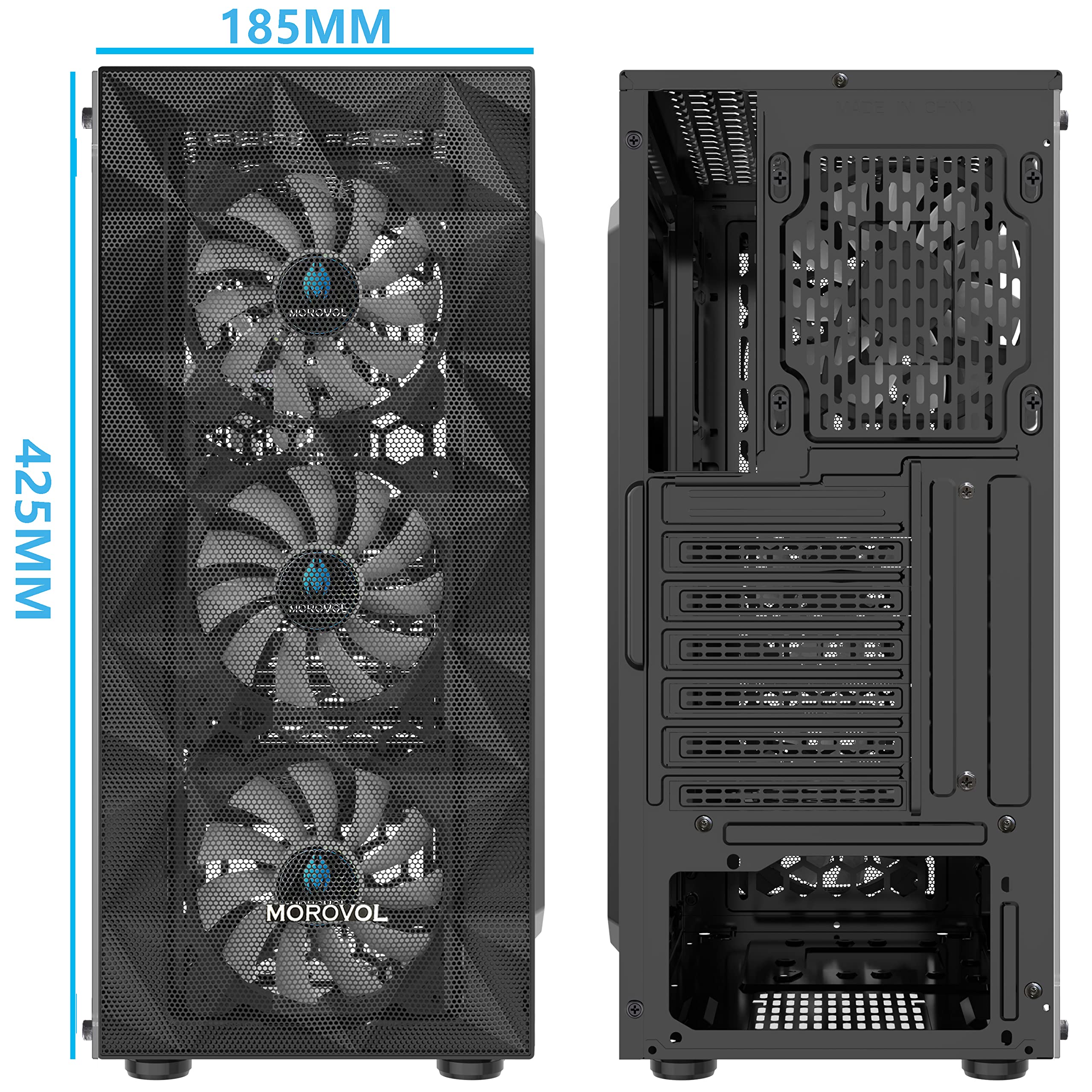 MOROVOL ATX PC Case Pre-Install 4pcs RGB Fans, Gaming Computer Case with Diamond-Shaped Mesh Front & Tempered Glass Side Panel, USB 3.0 Airflow Mid-Tower case,621