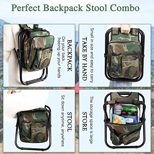 IVONNEY Backpack Stool Cooler Chair, Folding Stool Backpack Insulated Cooler Bag, Camping Chair Stool Backpack, Cooler Chair Backpack Combo for Outdoor Hunting Hiking - Fishing Backpack with Seat