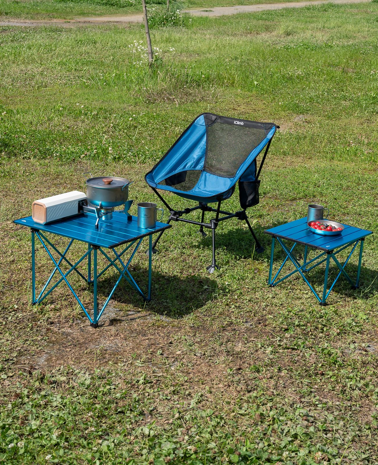 iClimb Ultralight Compact Camping Folding Beach Chair with Anti-Sinking Large Feet and Back Support Webbing (Blue - Square Frame)