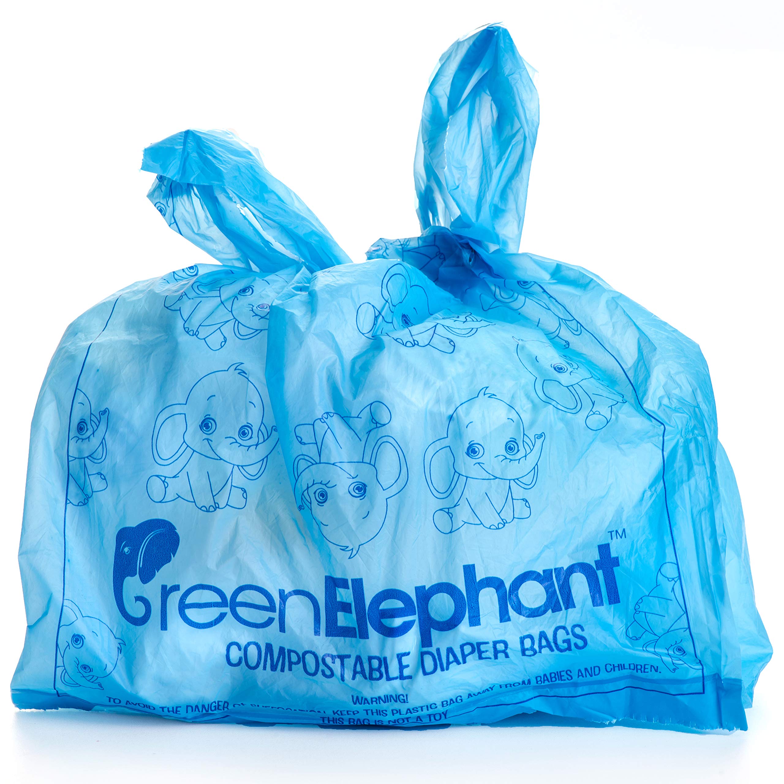 Green Elephant Diaper Bags Disposable | Compostable Diaper Sacks 108 Count | Biodegradable Eco-friendly Easy-to-tie Diaper Trash Bag | Set of 2 Rolls