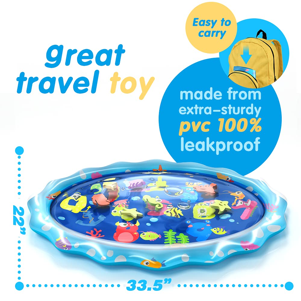 heytech Tummy Time Baby Water Mat, Infant Toy Inflatable Play Mat Activity Center for 3 6 9 Months Newborn Boy Girl 33.5"X24"