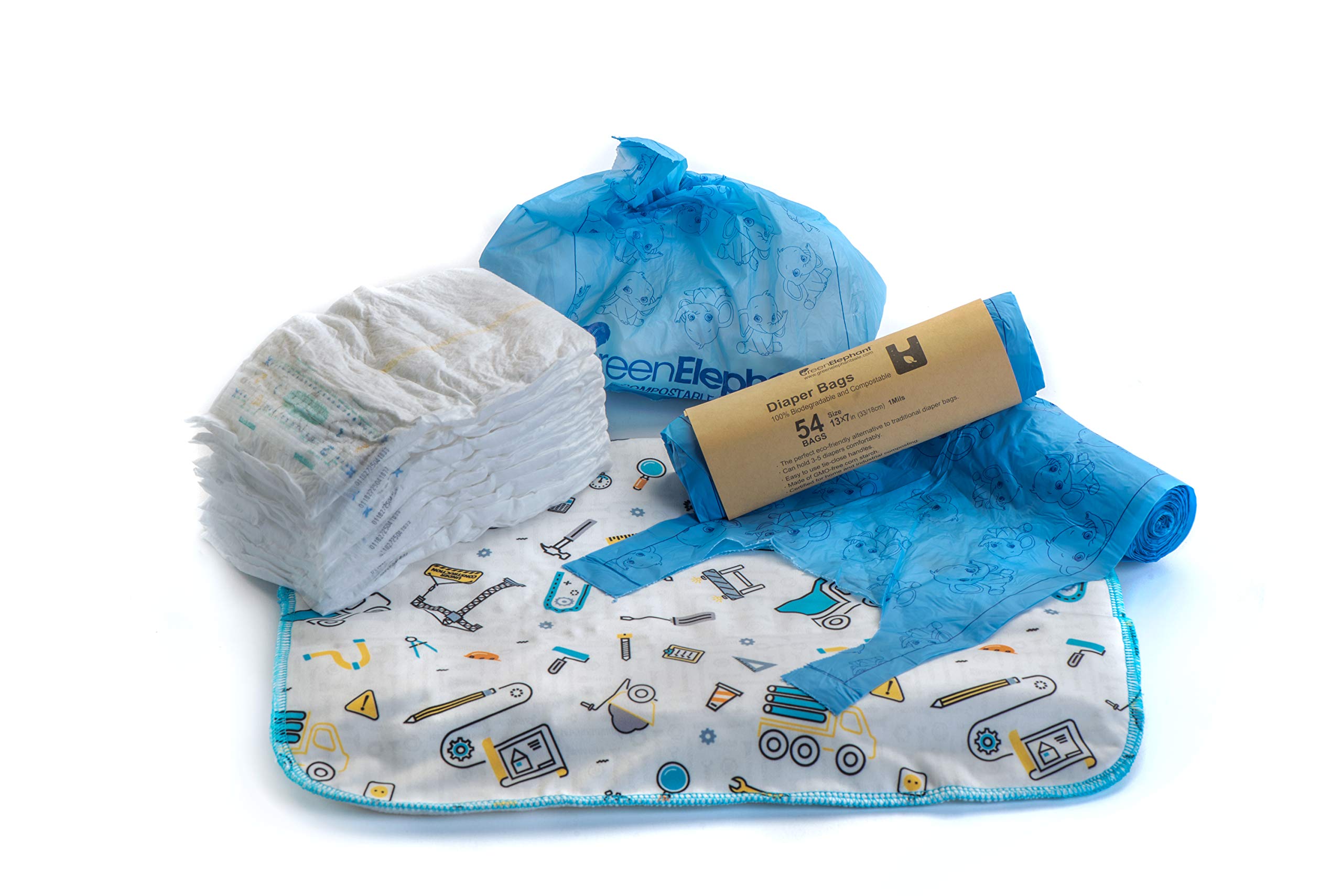 Green Elephant Diaper Bags Disposable | Compostable Diaper Sacks 108 Count | Biodegradable Eco-friendly Easy-to-tie Diaper Trash Bag | Set of 2 Rolls