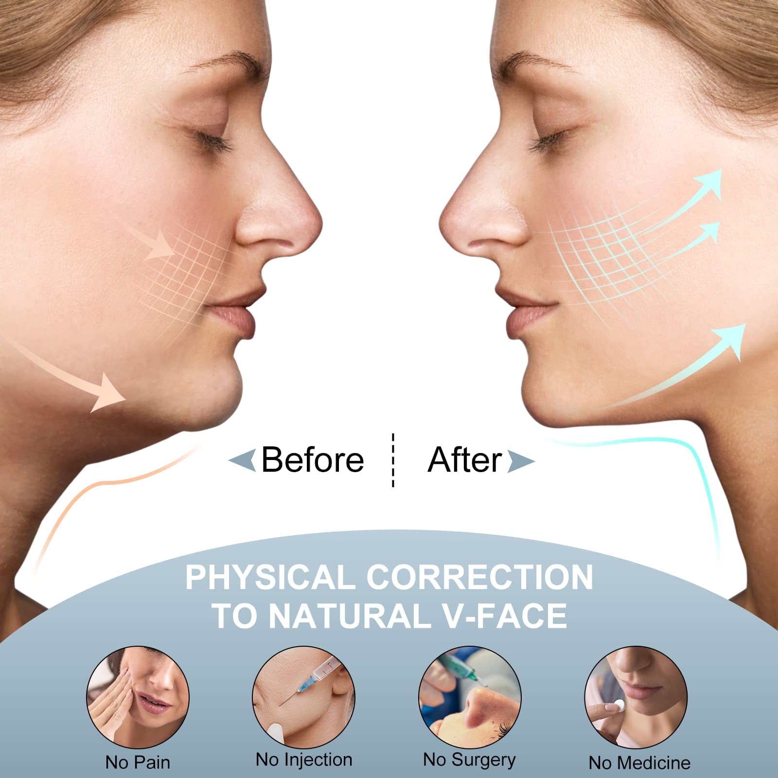 JUSRON Double Chin Reducer V Line Face Lifting Tape Face Strap, Soft Silicone Chin Strap Face Shaper to Removing Double Chin for Women and Men