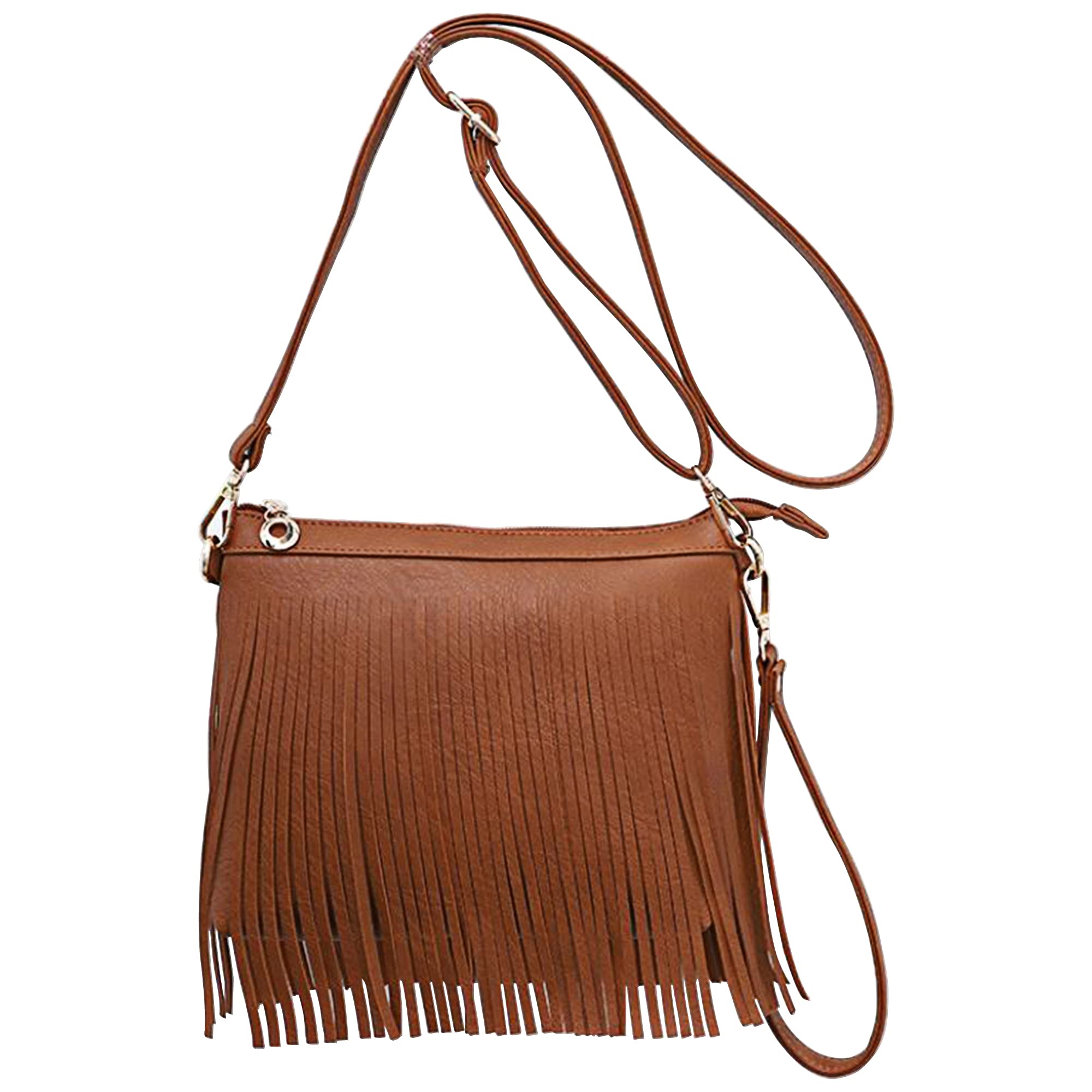 Hyuyikuwol Womens Fringe Messenger Bag Wrist Strap Shoulder Crossbody Bag Satchel PU Leather, Brown