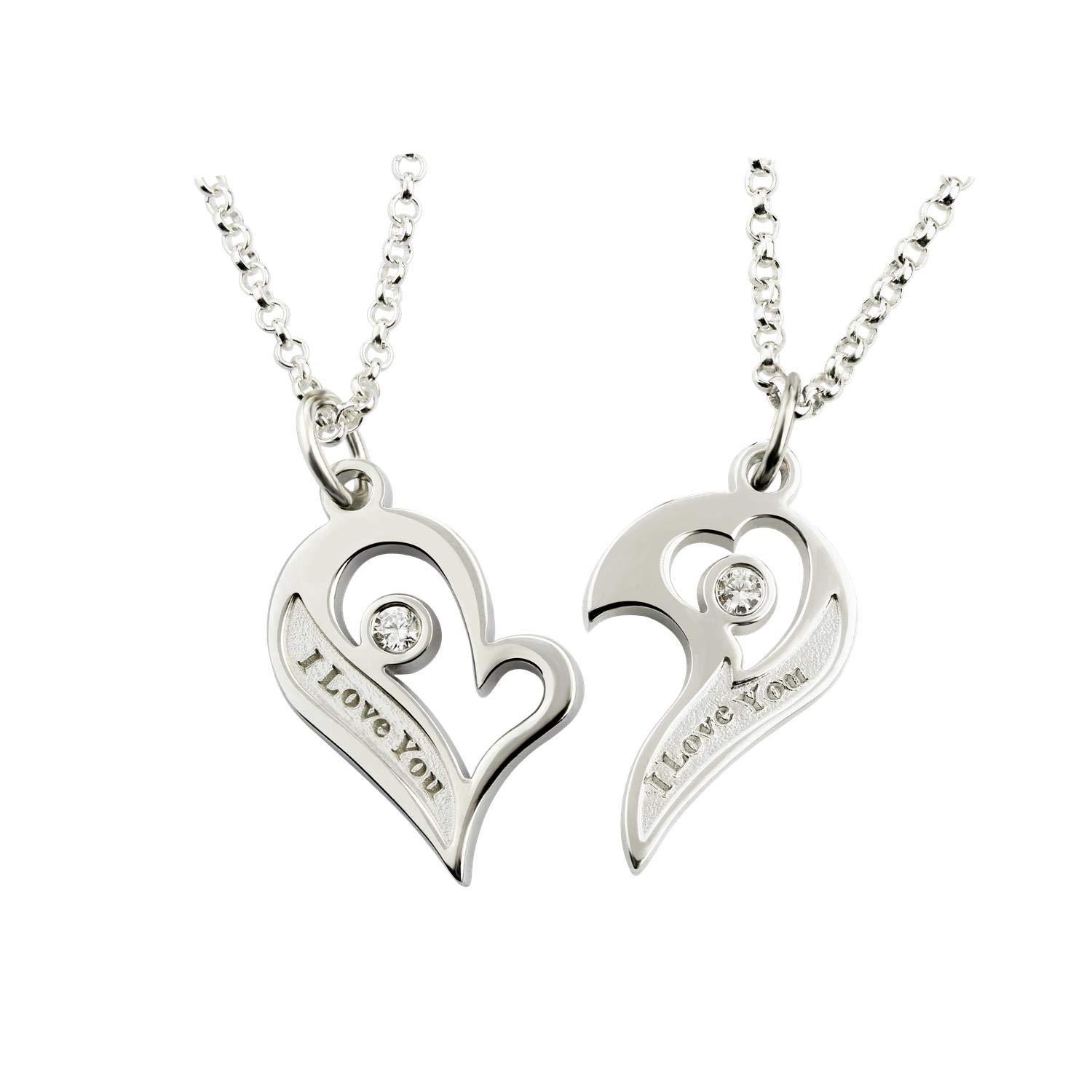Getname Necklace Couple's Breakable Heart Love Necklace with Personalized 2 Birthstones Custom Made 2 Names Heart Necklace Silver 14