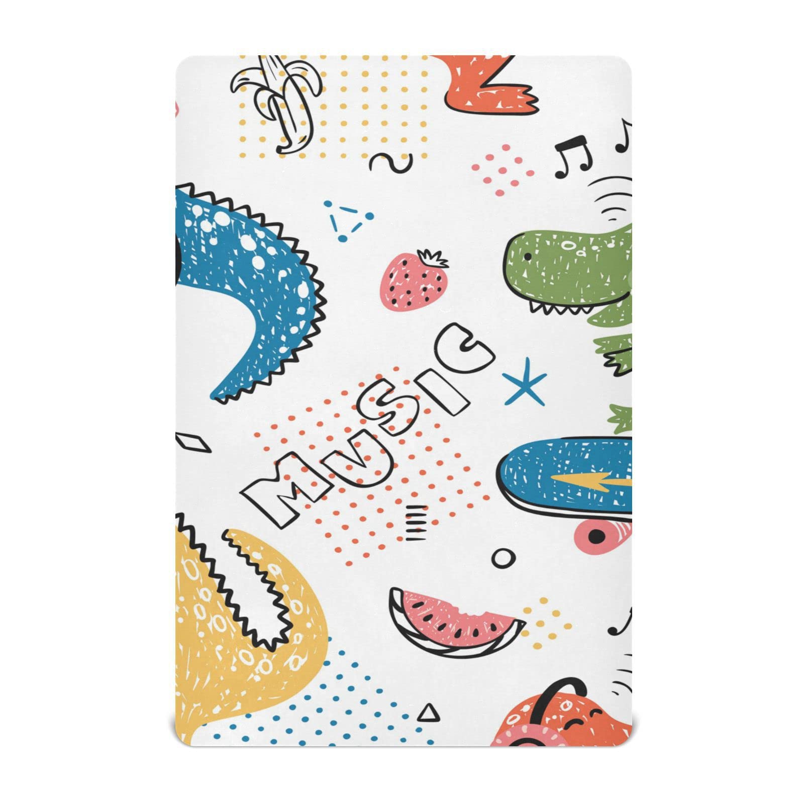 Music Dinosaur Baby Crib Sheets Soft Toddler Bed Sheets Breathable Mattress Cover Playard Sheet for Crib Mattress Unisex Newborn Boy, 39 * 27 * 5in