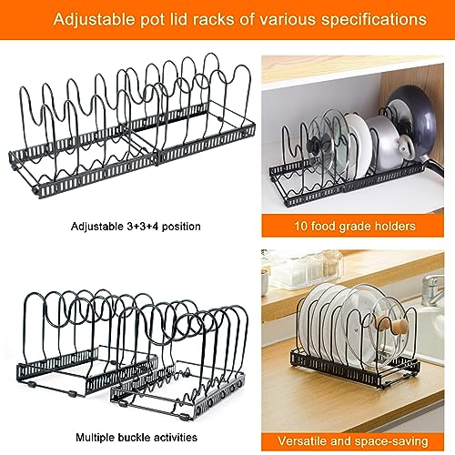 HAOWUJIN Pot And Pan Organizer For Cabinet, 10 Adjustable Pot Lid Organizer For Cabinet Expandable Cookware Baking Cookie For Kitchen Cutting Board Bakeware Organizer For Cabinet