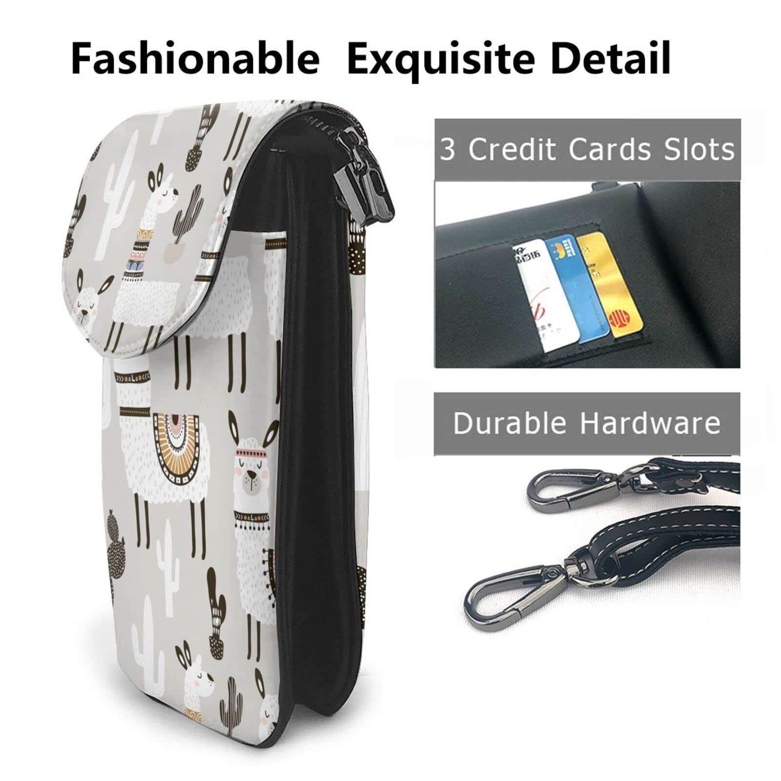 Llama Cactus Hand Drawn Women Cell Phone Purse Leather Shoulder Crossbody Bag Wallet Pouch
