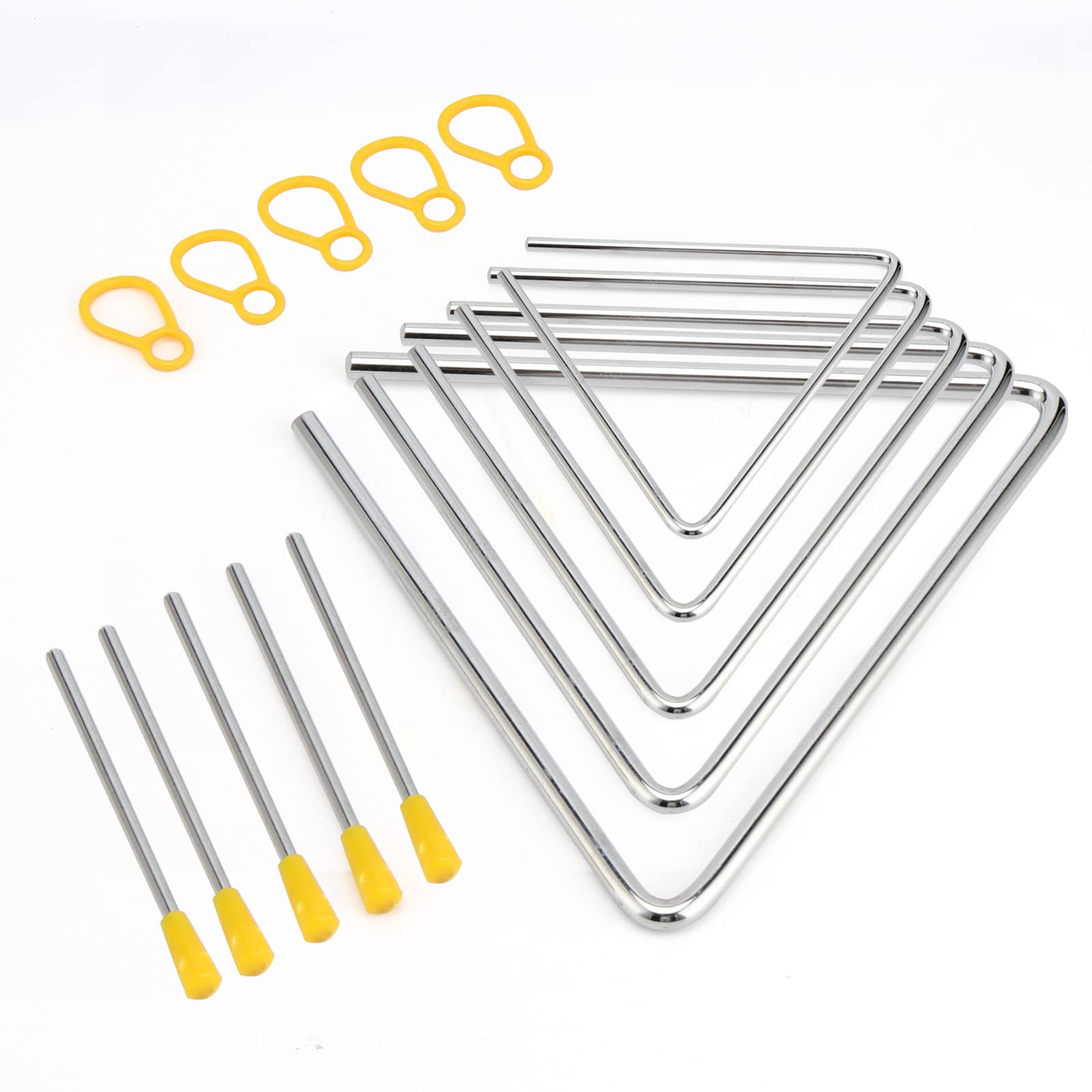 HEIHAK 10 Pack Musical Triangle Steel Set, 4" 5" 6" 7" 8" Hand Percussion Music Percussion Triangle Instrument with Striker for Adults Practice Rhyme Classroom Church Farmhouse
