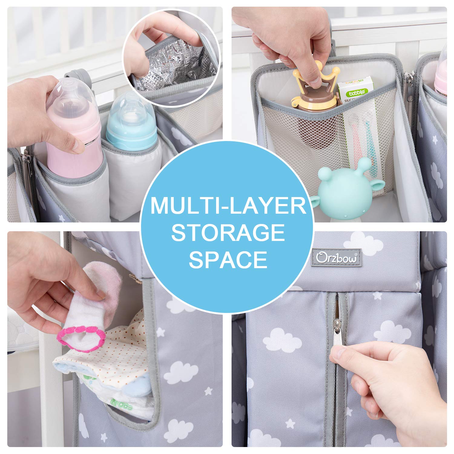 IvyWind Hanging Diaper Caddy For Baby Essentials | Crib Organizer No Sagging | Diaper Organizer for Changing Table, pack n play, Wall(Gray)