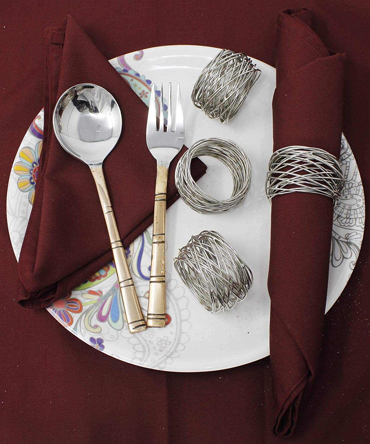 Kaizen Casa Handmade Round Mesh Napkin Rings Holder for Dinning Table Parties Everyday (Silver, 12)