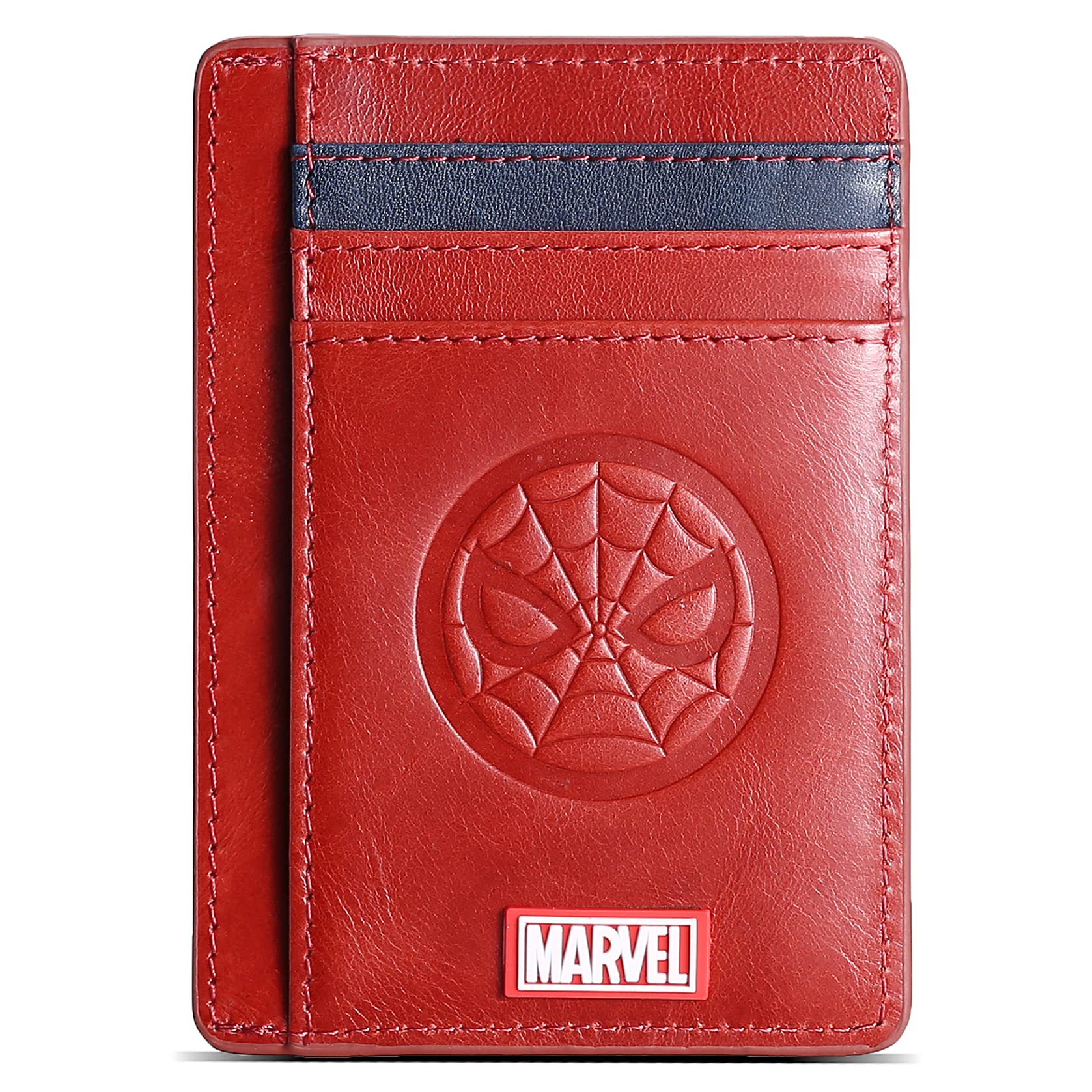 IRON SPIDER Men's Wallet,Monolayer Slim Minimalist Front Pocket RFID Blocking Leather Pocket Wallet with Superhero SPIDER RED