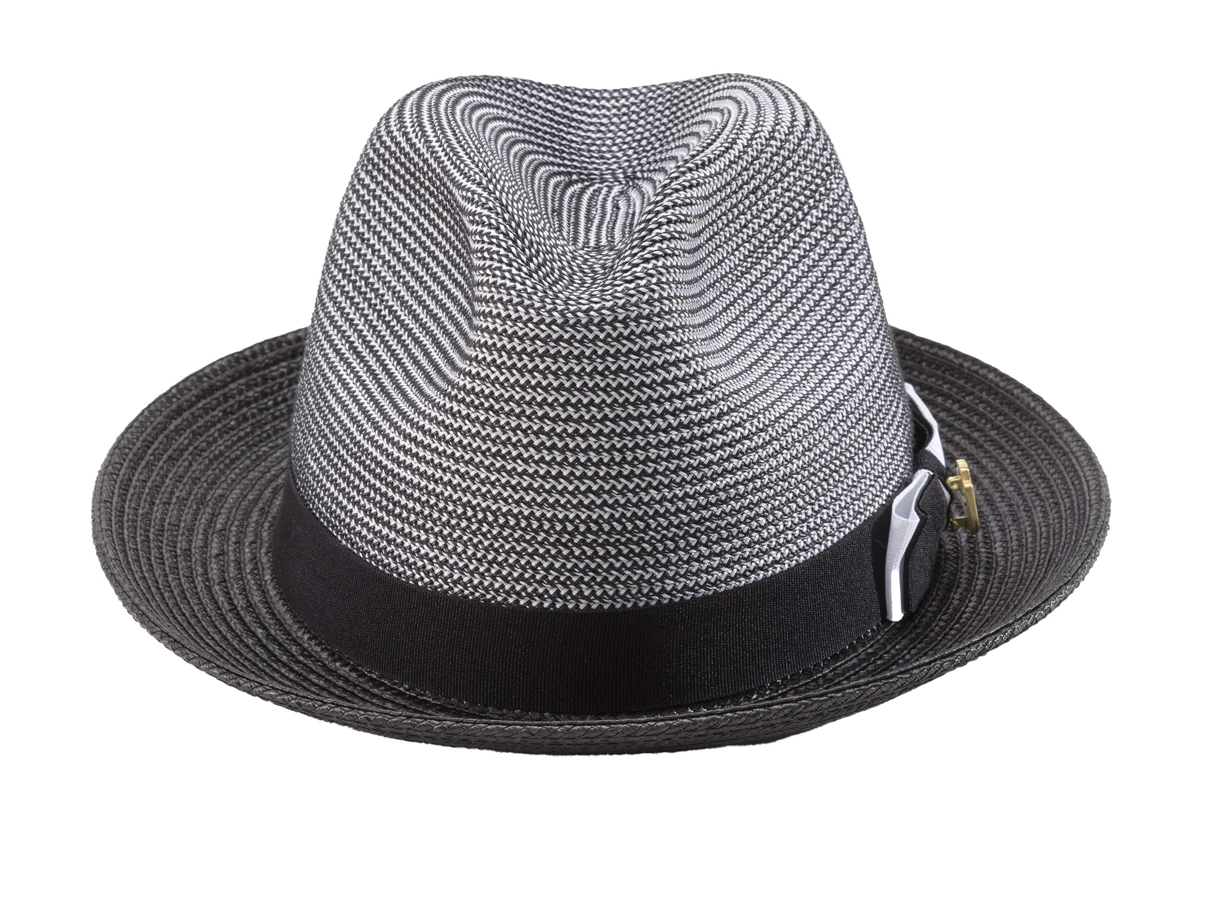 MONTIQUE Two Tone Braided Pinch Fedora Hat H68 (Black, Large)