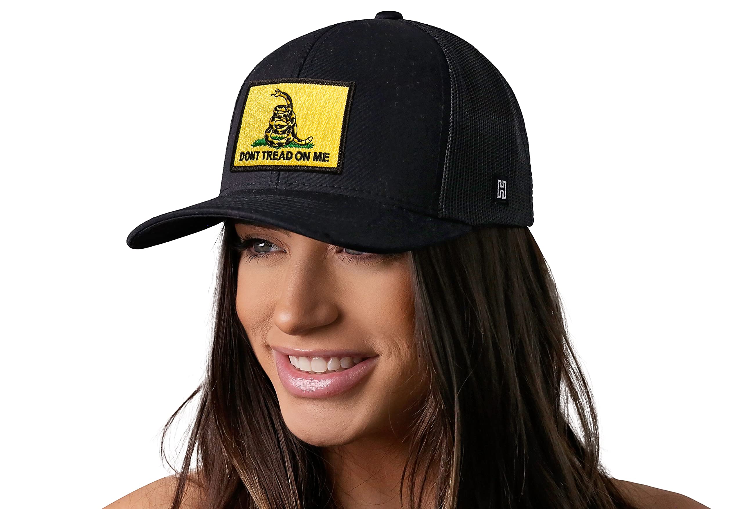 HAKA Dont Tread on Me Hat β Gadsden Flag Trucker Hat, Mesh Outdoor Hat for Men & Women, Adjustable Snapback Baseball Cap, Golf Hat Black