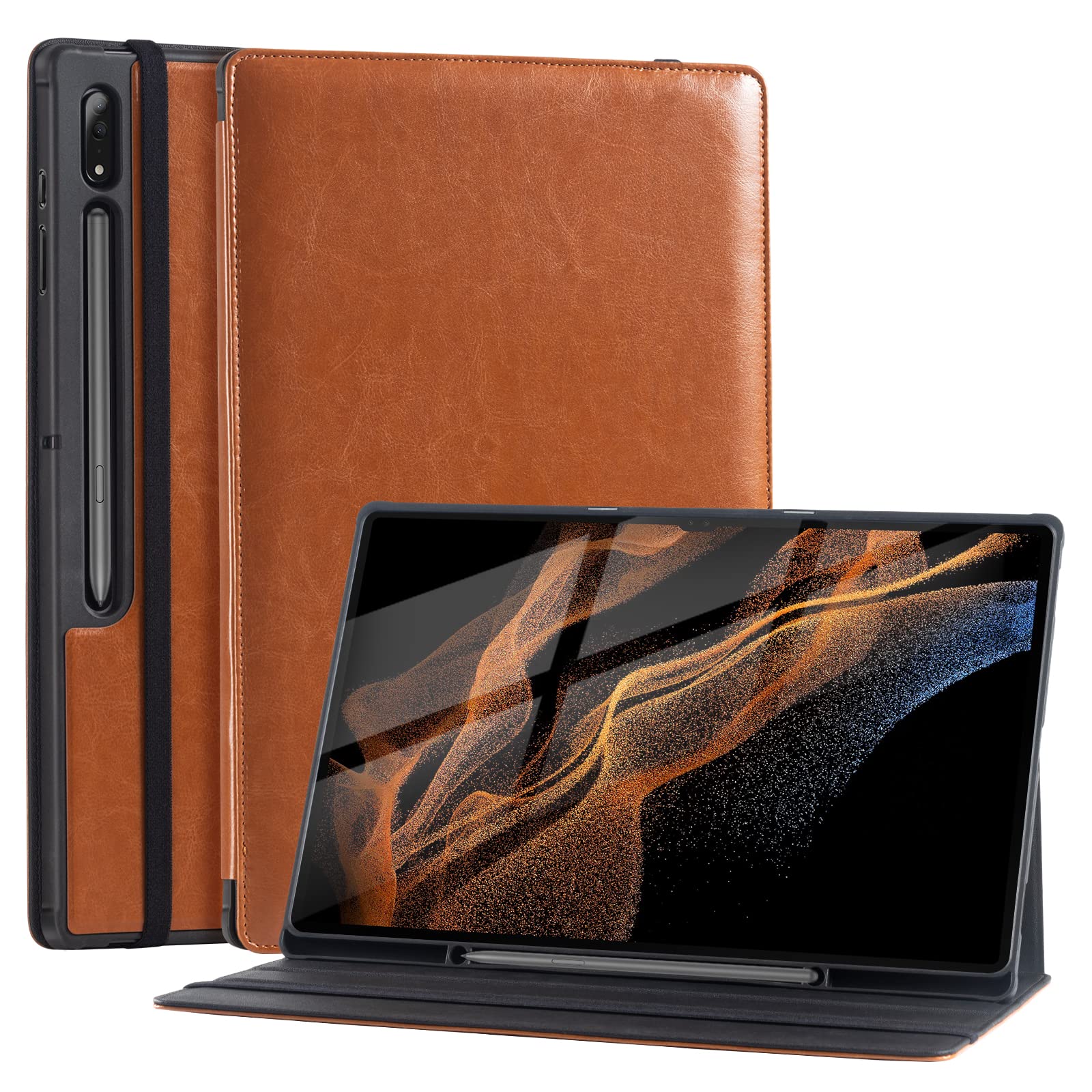 iDLEHANDS Case for Samsung Galaxy Tab S8 Ultra Case 2022 with S Pen Holder, Multi-Viewing Angles, All New PU Leather Smart Cover with Auto Sleep Wake for Galaxy Tab S8 Ultra Tablet