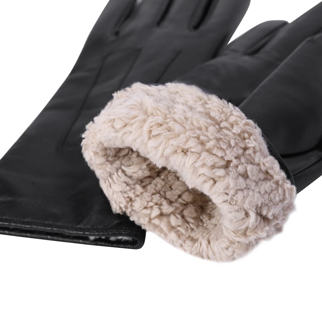 Harssidanzar Womans Leather Gloves,Winter Warm Fleece Lining Touchscreen Texting Warm Driving Lambskin Leather Gloves GL018,Black, Size M