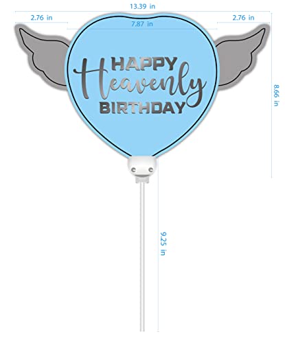 Heavenly Balloons on a stick Happy Heavenly Birthday blue balloon heart shaped with angel wings