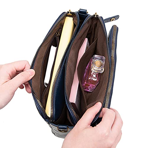 JQWYGB Crossbody Leather Bags for Women - Three-Layer Leather Crossbody Shoulder & Clutch Bag Purses (Dark Blue)