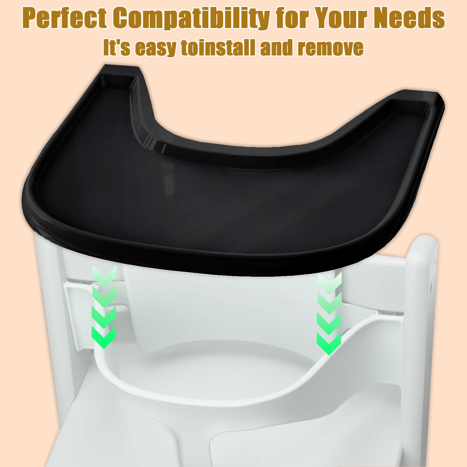 High Chair Tray Compatible with Stokke Tripp Trapp Chair with Smooth Surface and Strong Suction - Made from Food Safe Plastic (BPA BPS BPF Lead and Phthalate Free) - Black