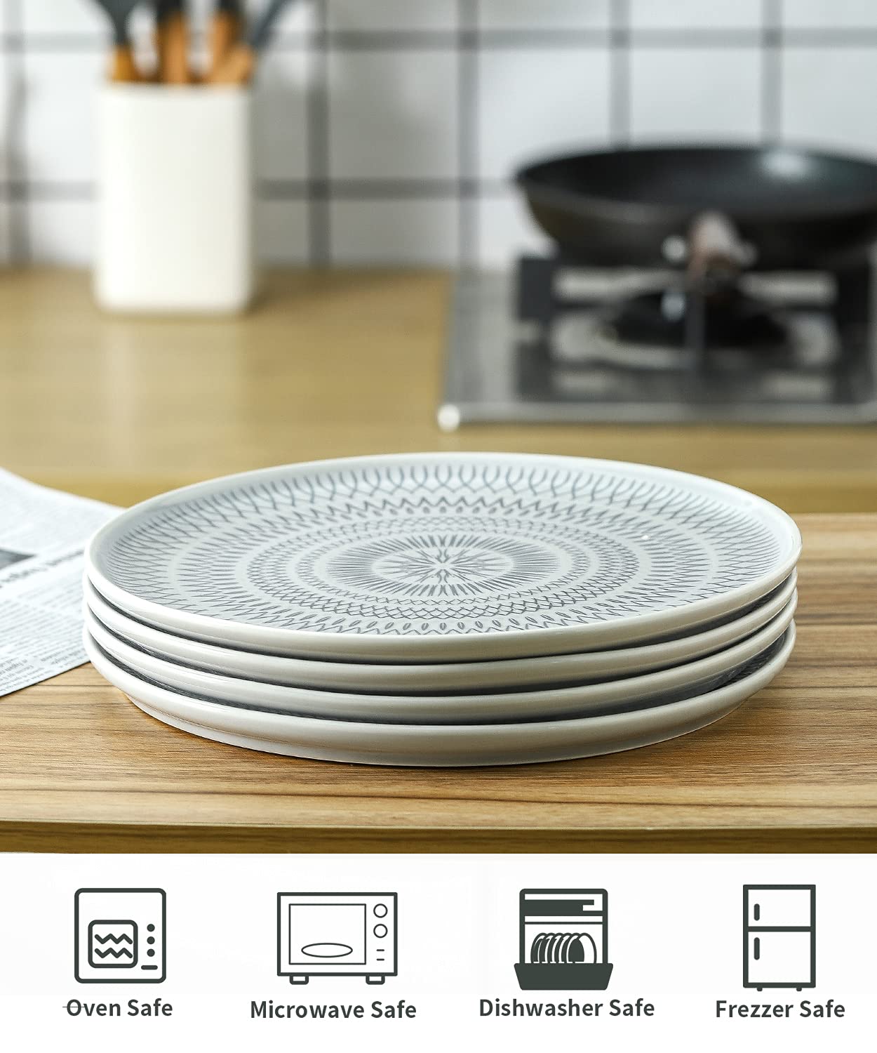 Hasense Porcelain 10 Inches Dinner Plates Set of 4, Salad Plates Ceramic Dessert Dishes for Pizza Pasta Maincourse, Microwave & Dishwasher Safe