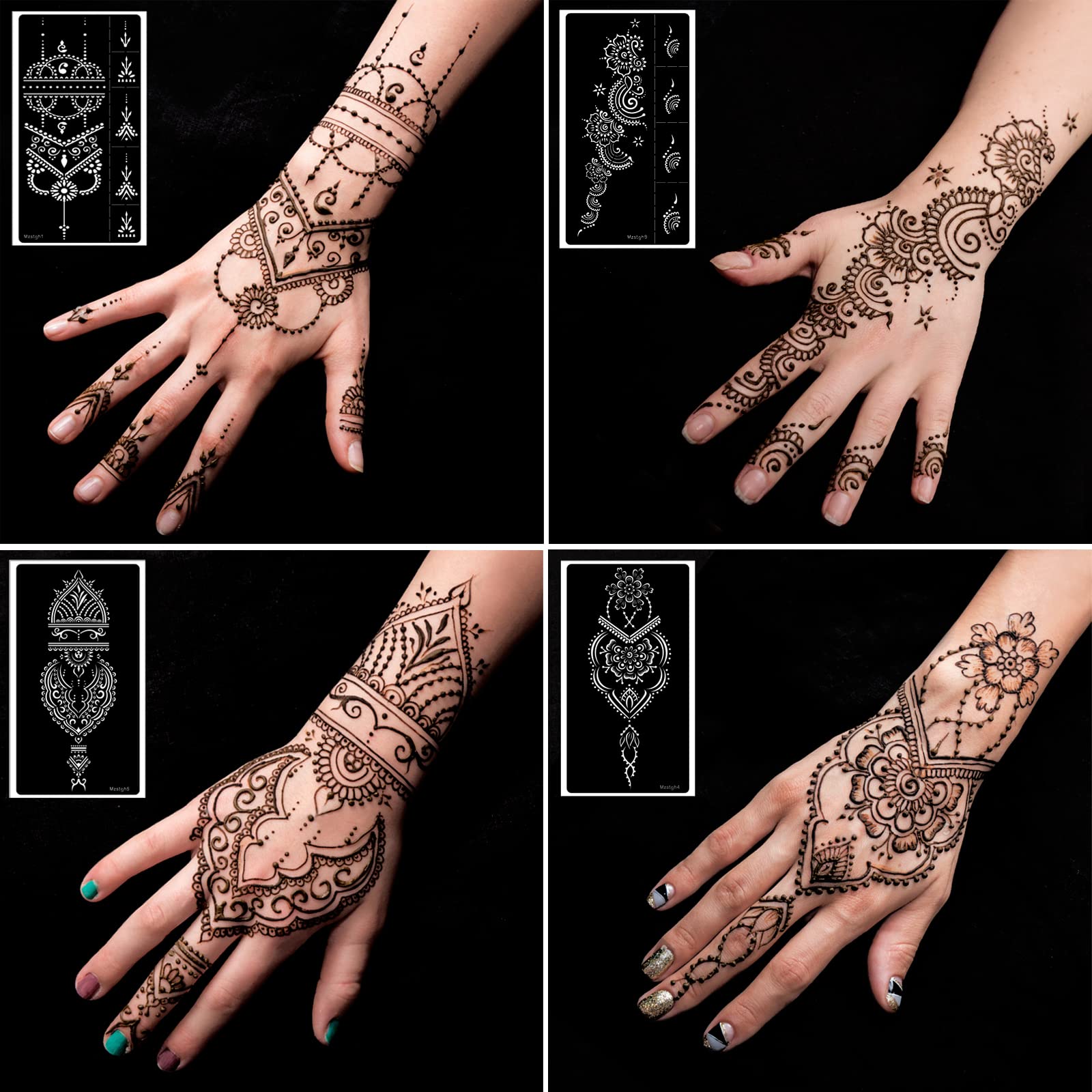 Henna tattoo stencils kit,Reusable henna stencils for Hand Forearm Glitter Airbrush Diy Tattooing Template, Indian Temporary Tattoo Stickers for Women Girls(8.2" x 4.7")