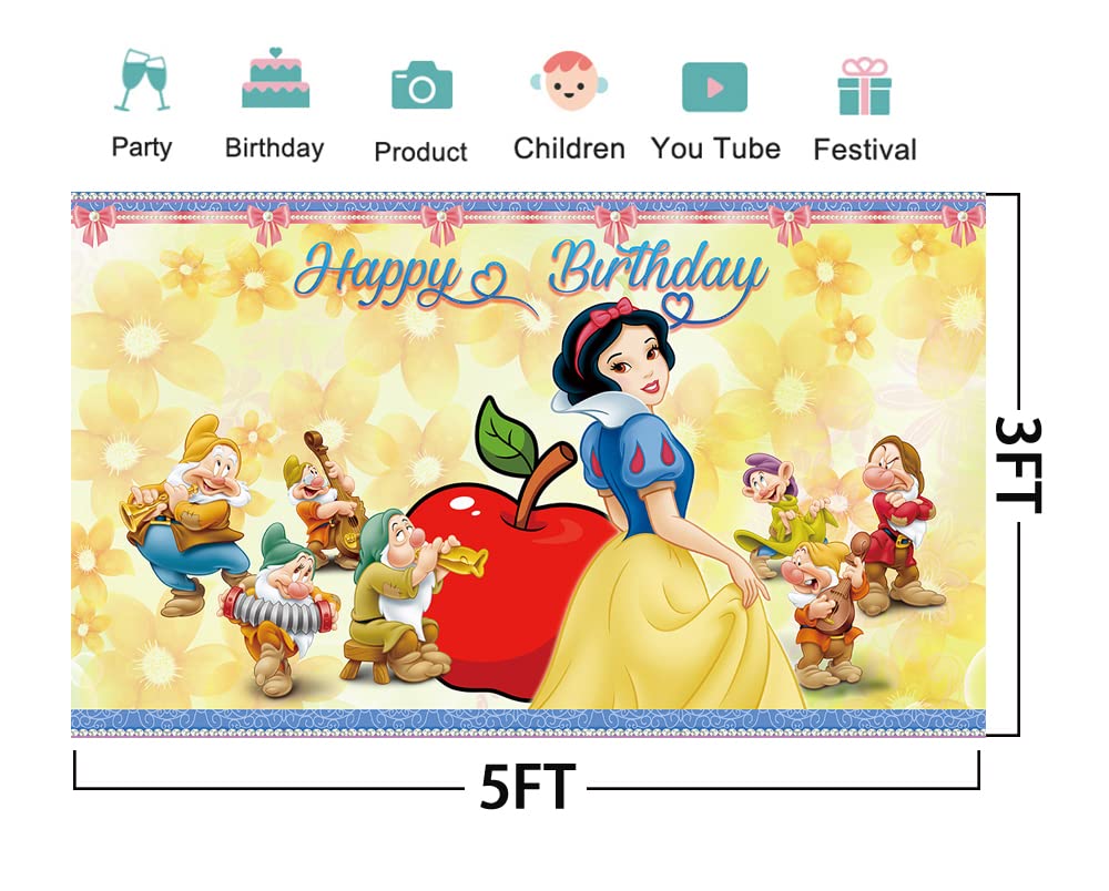huio Princess Backdrop for Snow White Theme Birthday Party Supplies 5x3ft Snow White Theme Banner for Party Cake Table Decorations Baby Shower Banner
